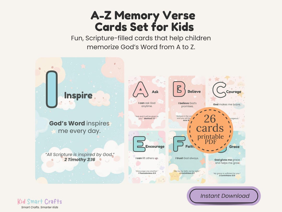 A–Z Memory Verse Cards for Christian Kids Bible Alphabet Scripture ...