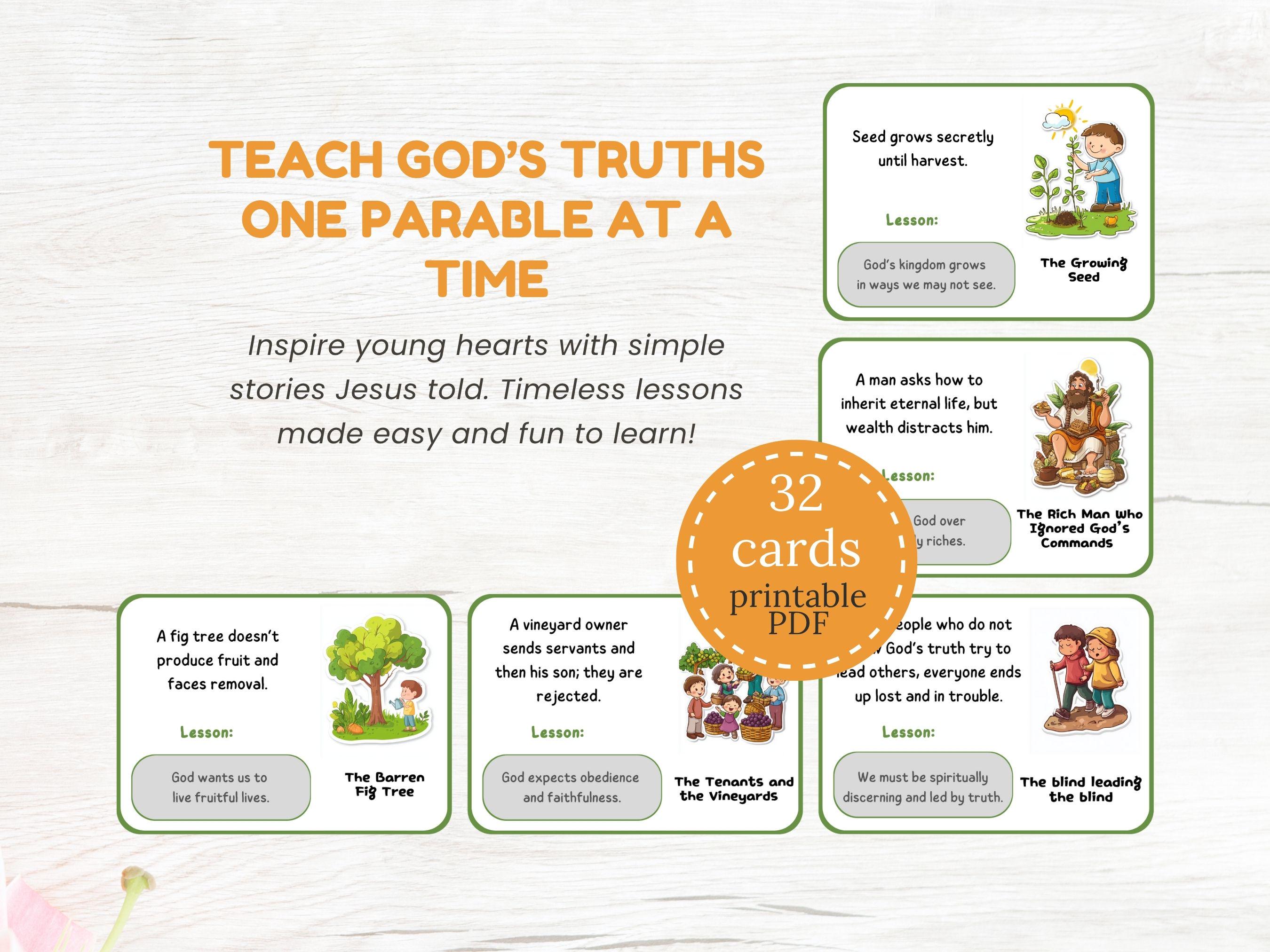 Jesus Parables Printable Flash Cards for Christian Kids Fun Bible Study ...