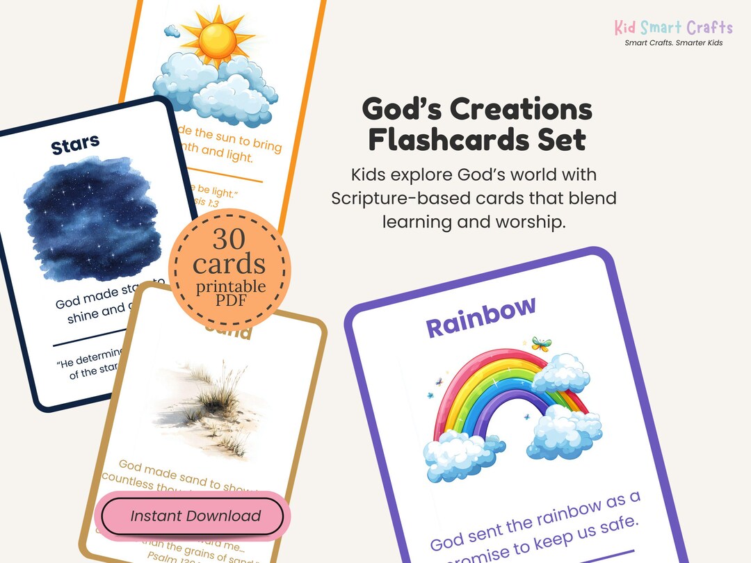 Scripture Cards Printables God's Creations Flash Cards Bible Verse ...