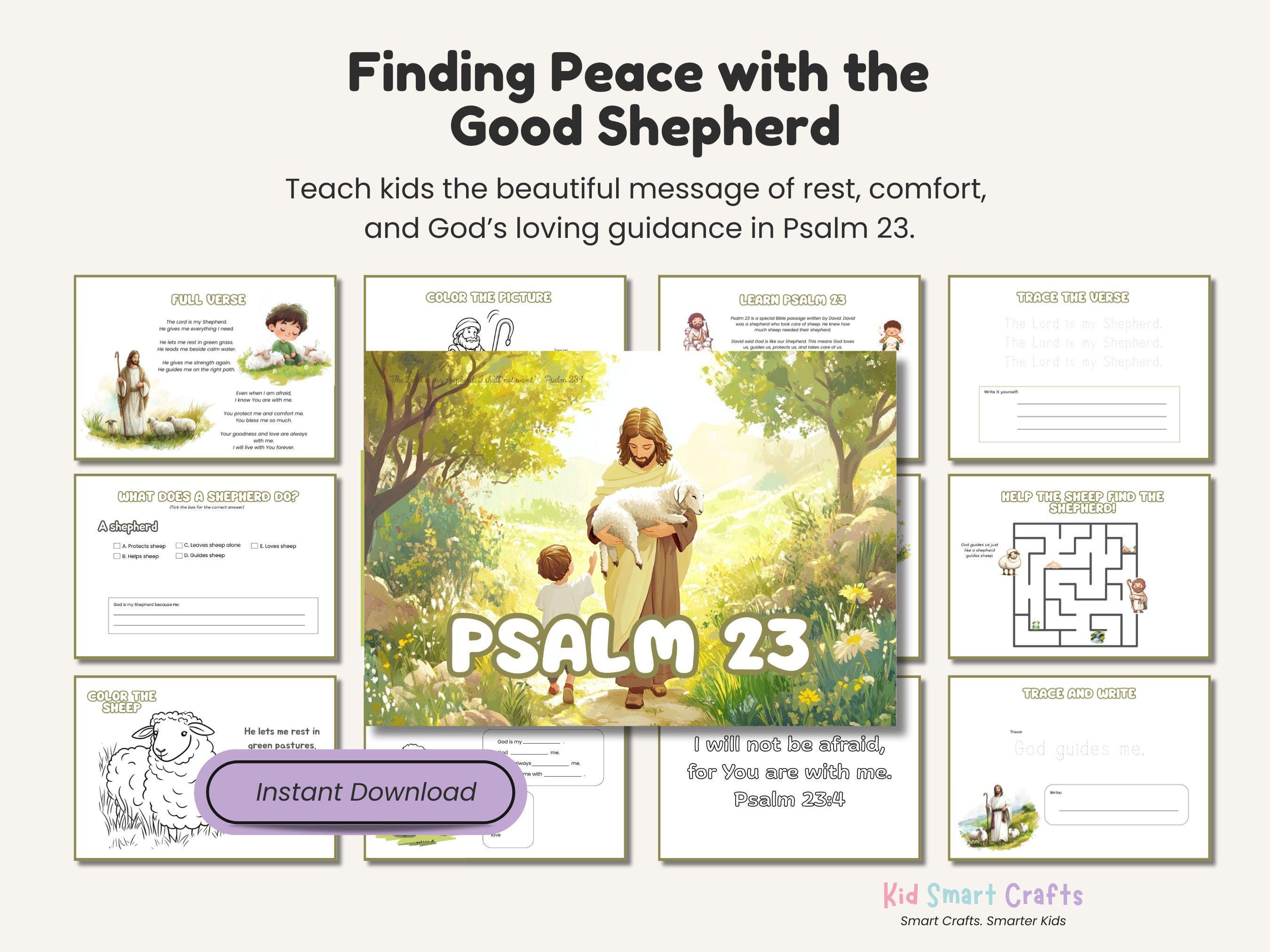 Psalm 23 Activity Pack for Kids Printable Bible Worksheets Sunday ...
