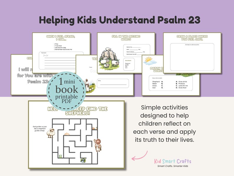 Psalm 23 Activity Pack for Kids Printable Bible Worksheets Sunday ...