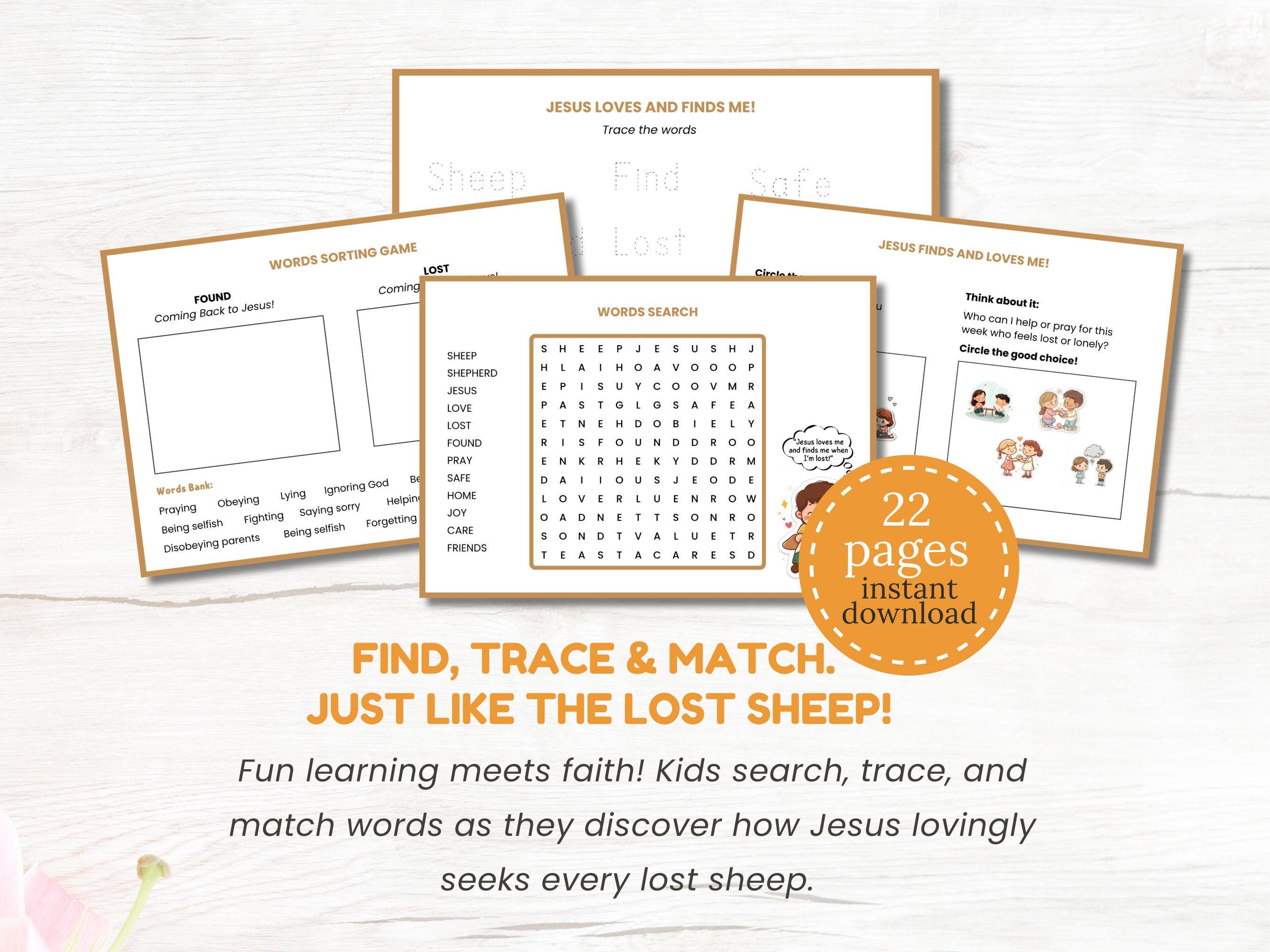 The Lost Sheep Bible Activity Pack Jesus Parable Worksheets Printable ...