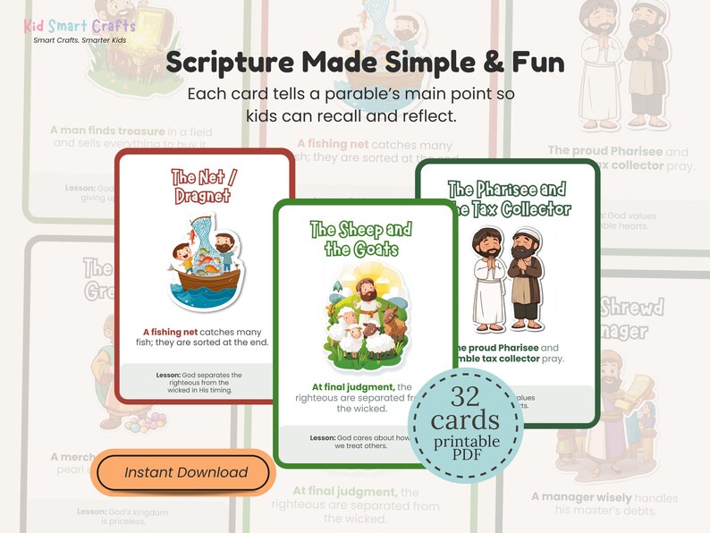 Jesus Parables Bible Story Flashcards for Christian Kids Printable ...