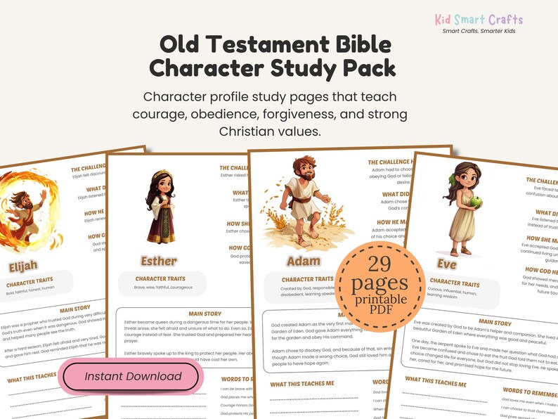 Old Testament Bible Character Study Pack for Kids Bible Lessons ...