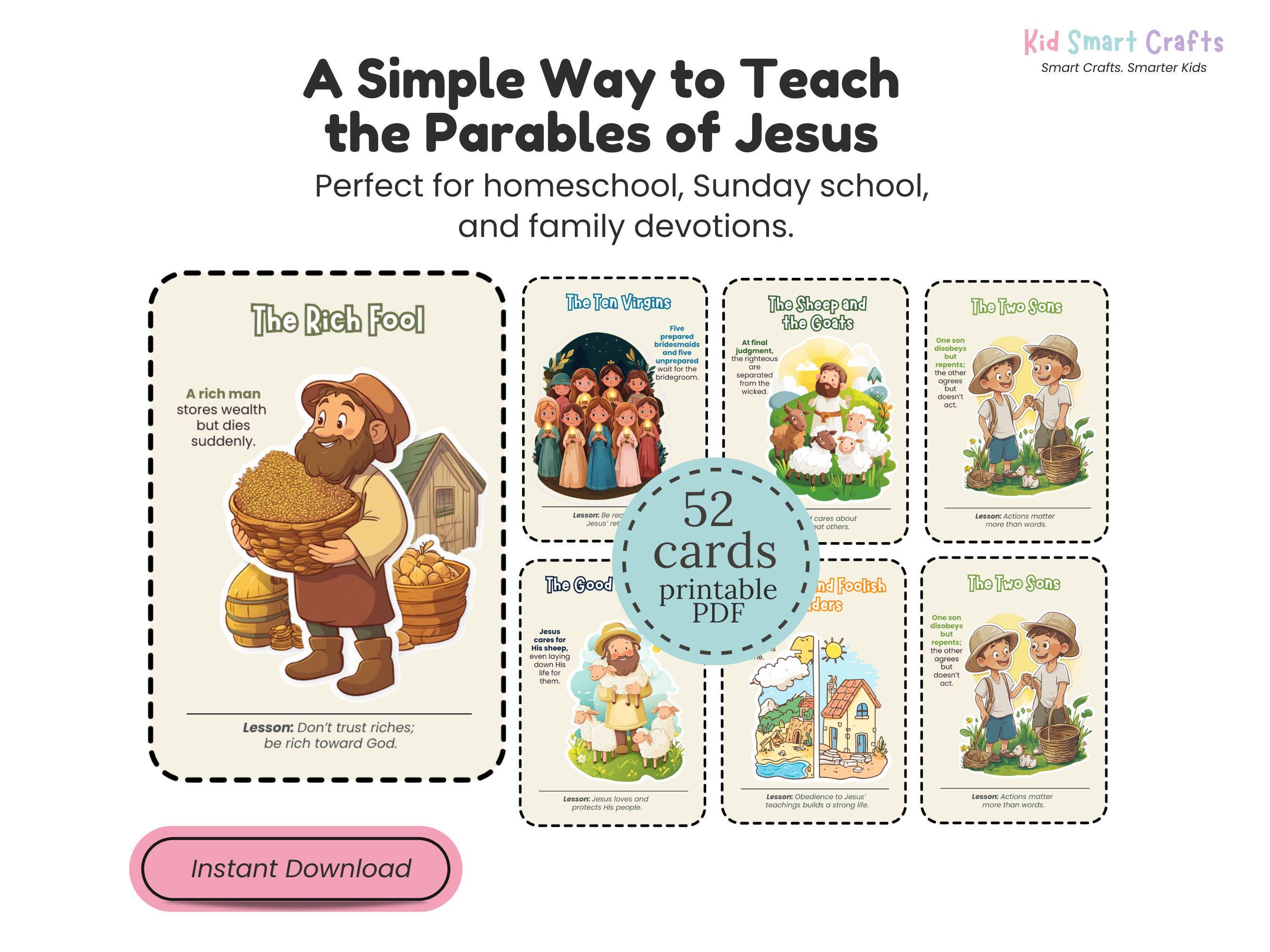 Jesus Parables Flashcards for Kids Printable Bible Story Cards Fun ...