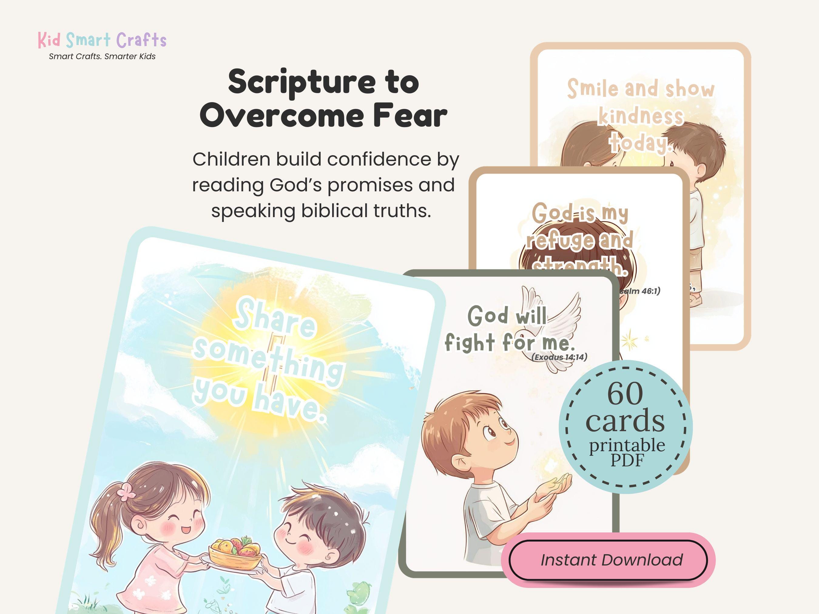 Faith Over Fear Flash Cards for Christian Kids Cute Kawaii Bible Verses ...