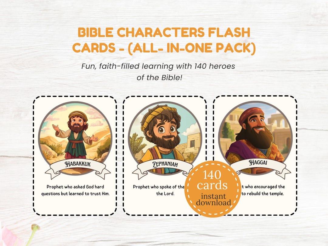 Bible Characters Flash Cards for Christian Kids Fun Bible Lesson Tool ...