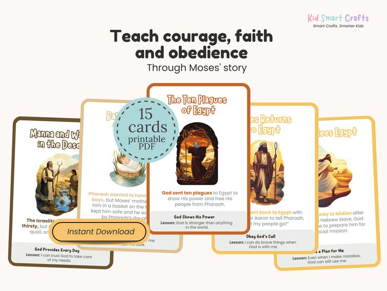 Life of Moses Printable Flashcards Set for Christian Kids Moses Bible ...