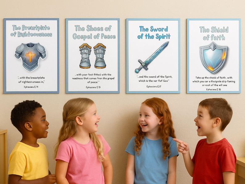 Armor of God Wall Art Set for Christian Kids Classroom Bible Verse Wall ...