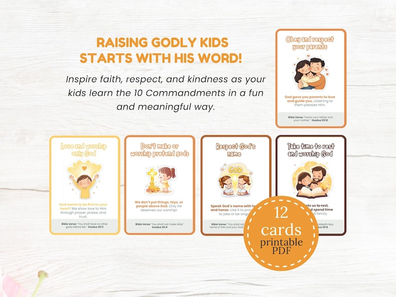 The Ten Commandments Flashcards for Kids Biblical Values Printable ...