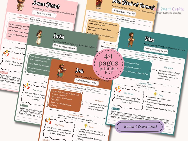 Bible Characters Study Guide Pack for Christian Kids Old & New ...