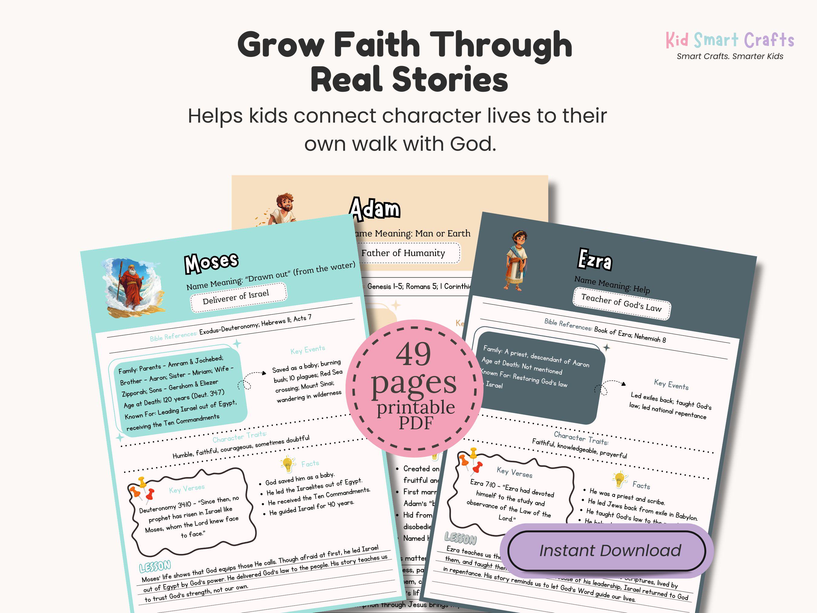 Bible Characters Study Guide Pack for Christian Kids Old & New ...