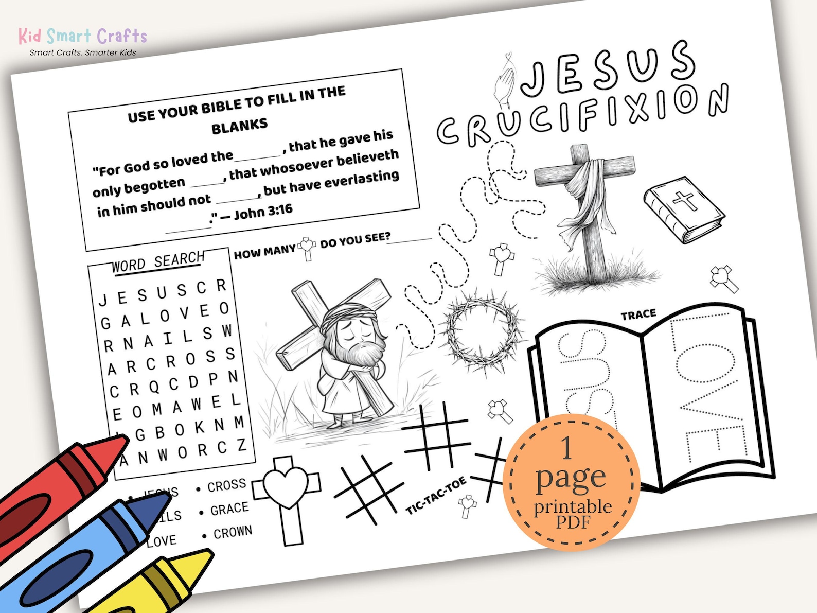 Jesus Crucifixion Activity Placemat for Christian Bible Coloring for ...