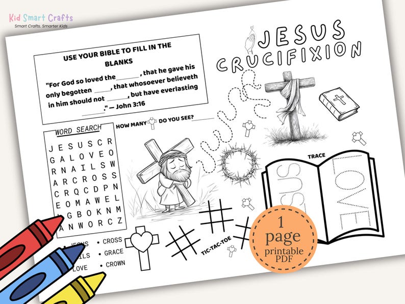 Jesus Crucifixion Activity Placemat for Christian Bible Coloring for ...