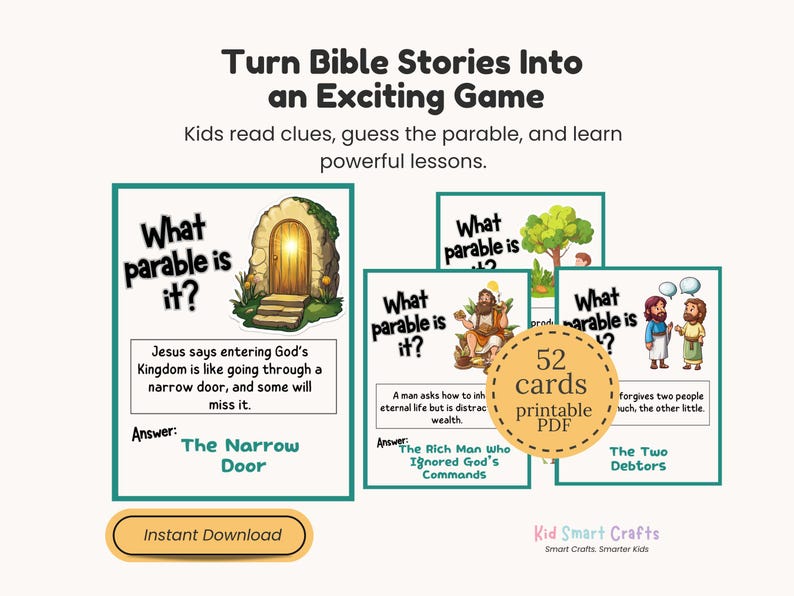 Jesus Parables Guessing Game Cards Bible Trivia Game for Kids Printable ...
