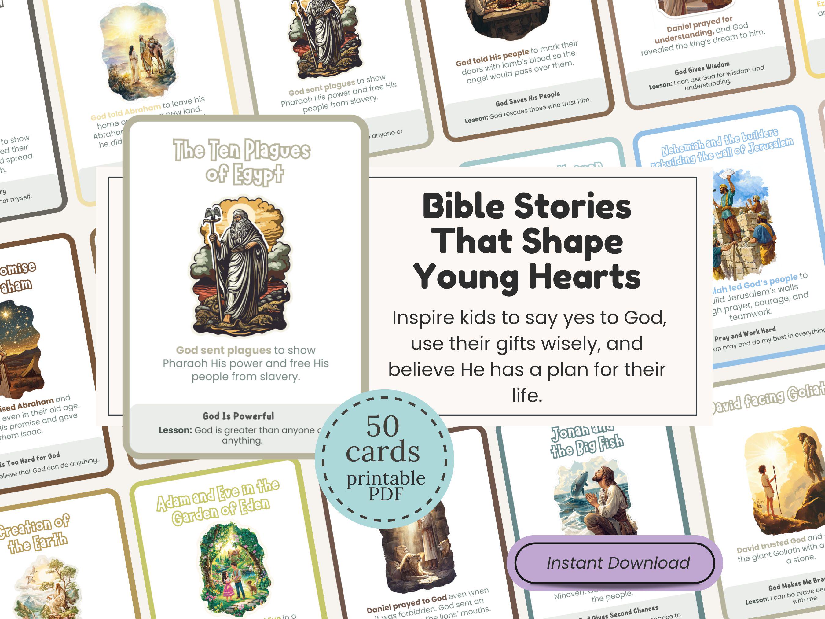 50 Bible Stories Flashcards Set for Christian Kids Printable Christian ...