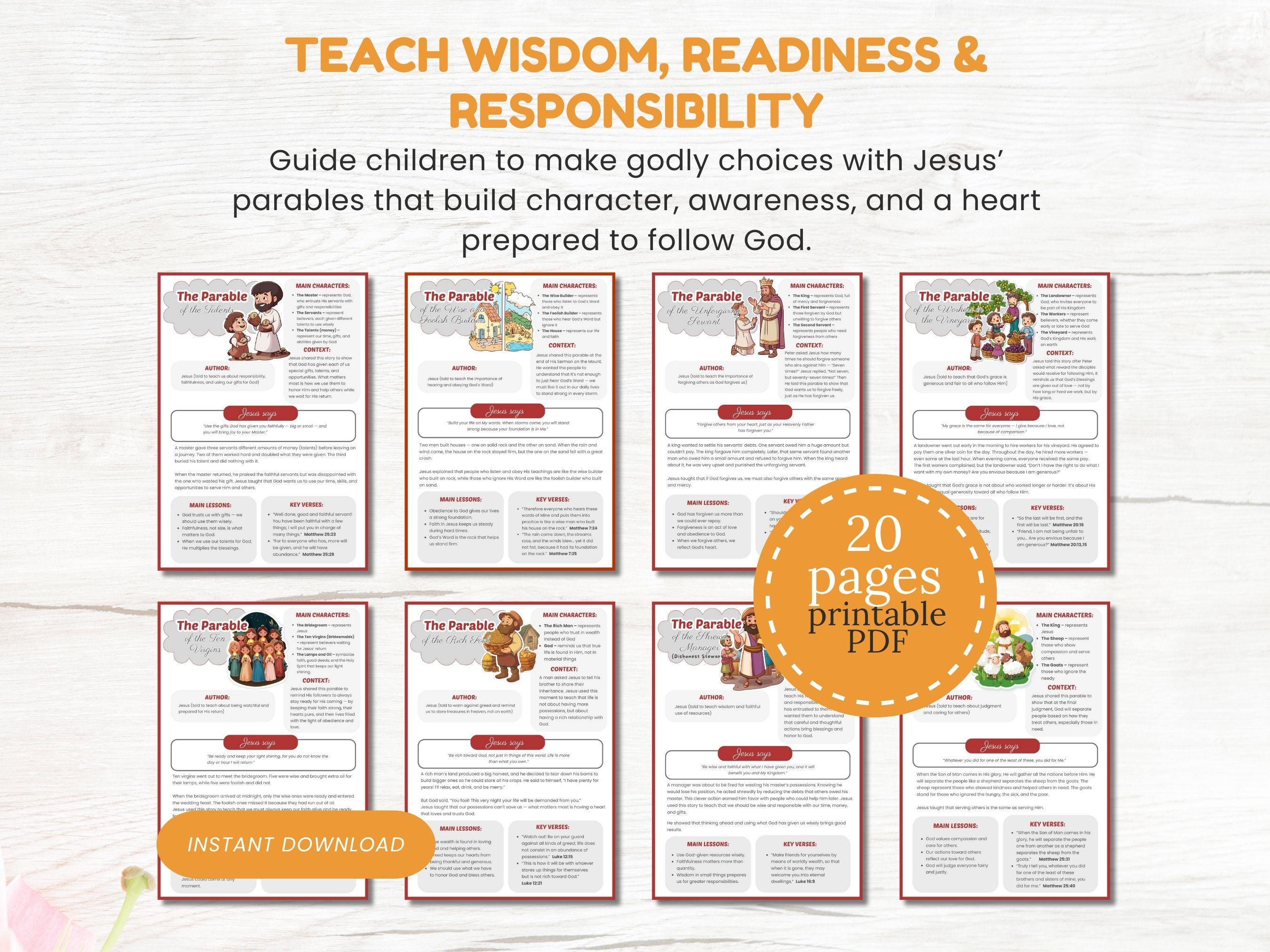 Jesus Parables Bible Study Guide for Christian Kids Jesus Stories ...