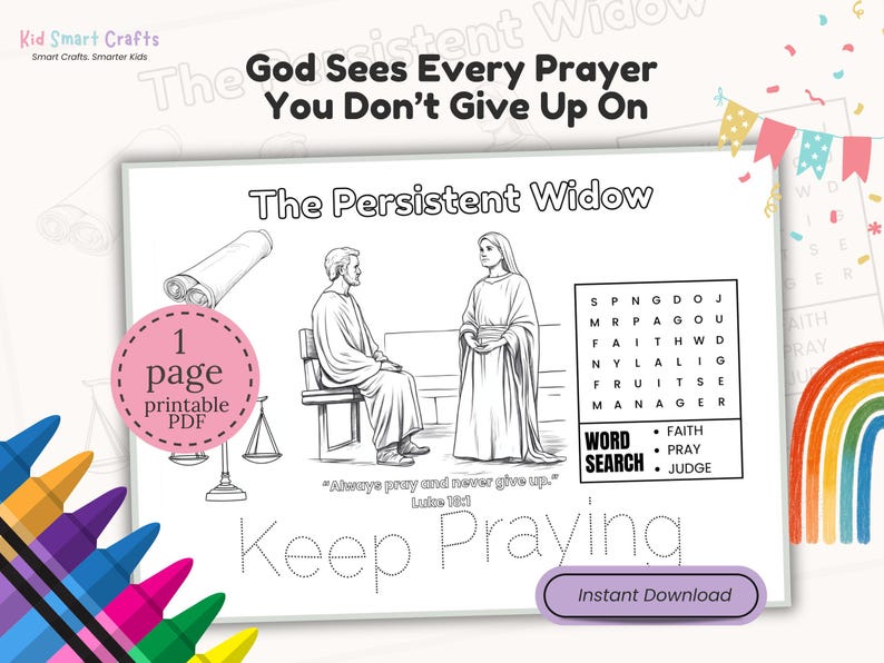 Jesus Parable Persistent Widow Coloring Placemat Kids Bible Prayer ...