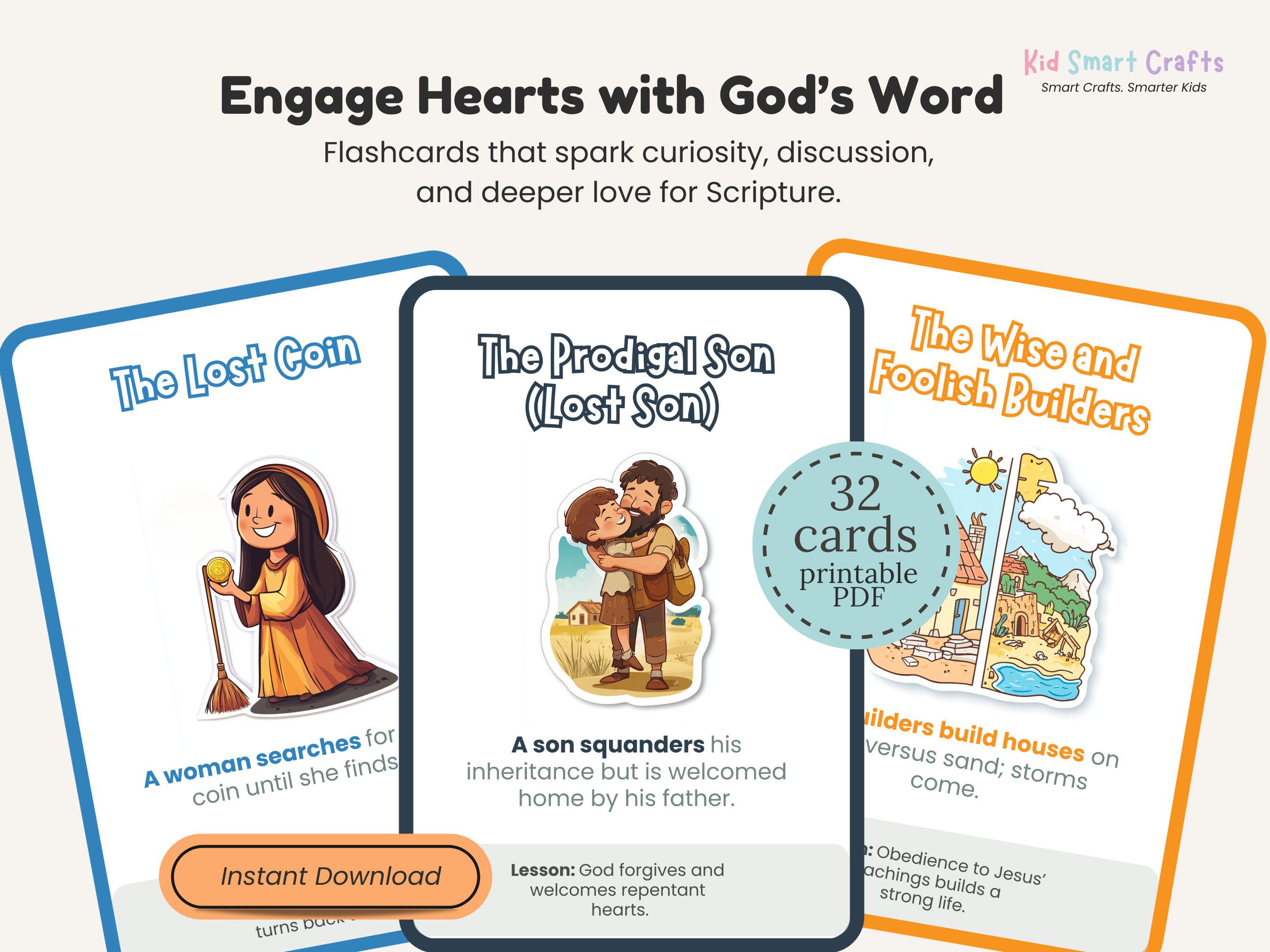 Jesus Parables Bible Story Flashcards for Christian Kids Printable ...