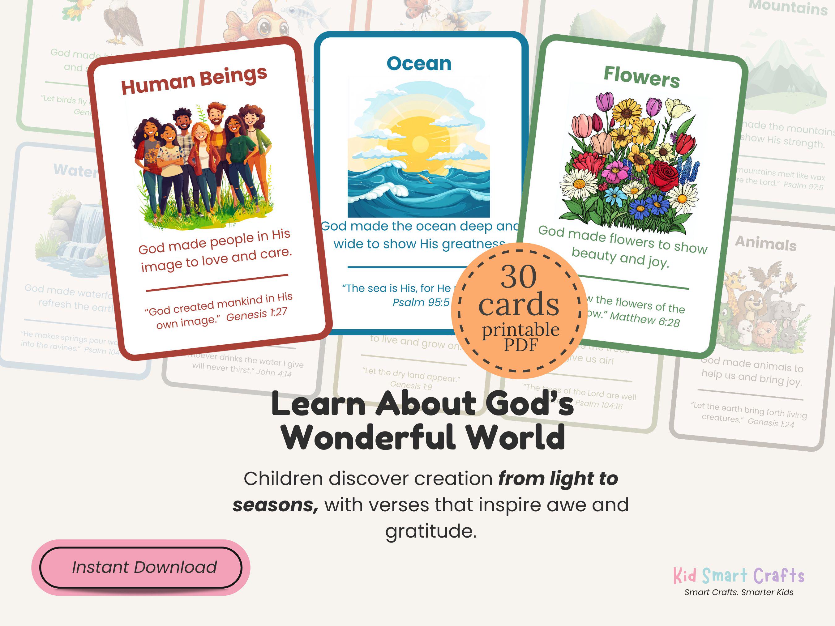 Scripture Cards Printables God's Creations Flash Cards Bible Verse ...