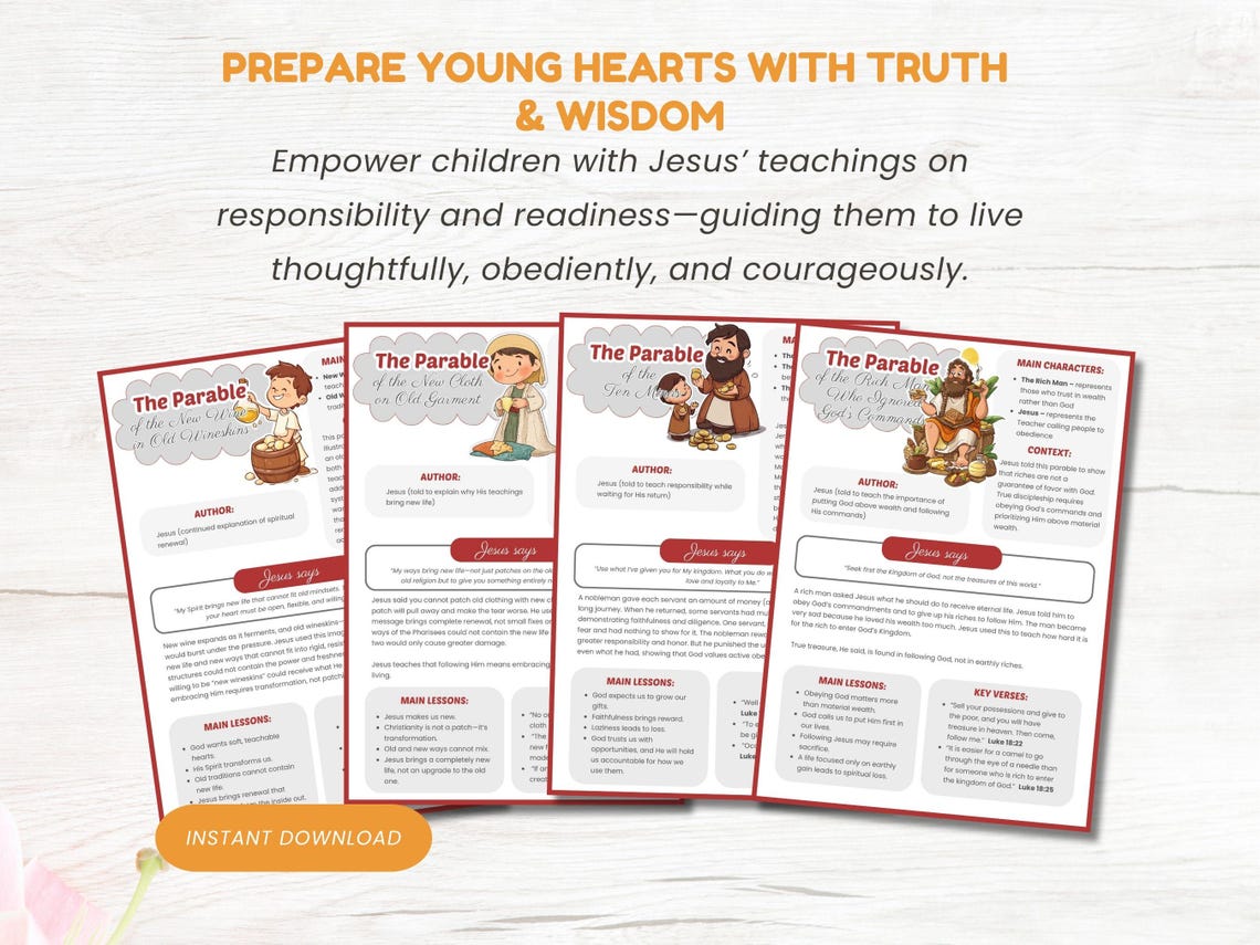 Jesus Parables Bible Study Guide for Christian Kids Jesus Stories ...