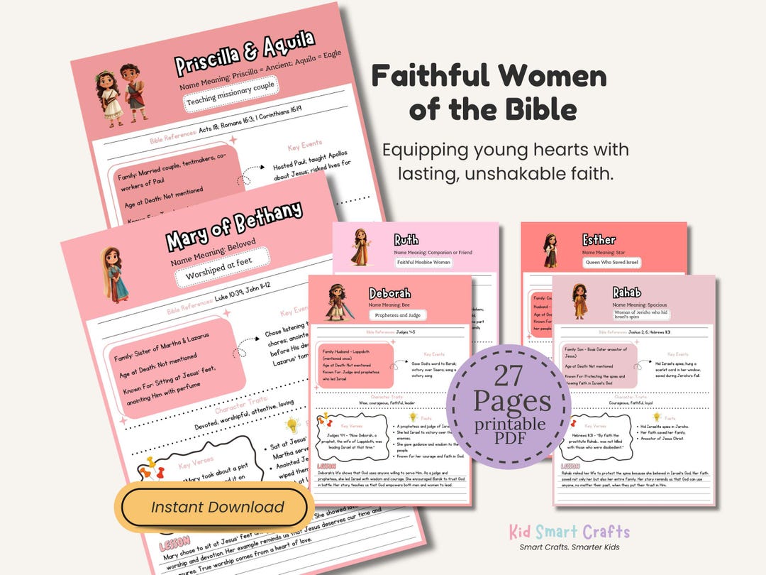 Faithful Women of the Bible Printable Study Guide for Kids and Families ...