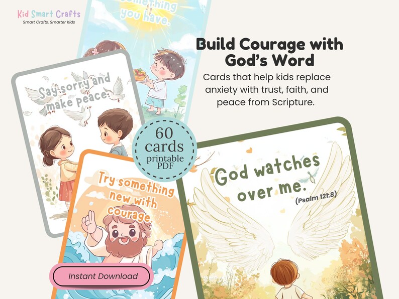 Faith Over Fear Flash Cards for Christian Kids Cute Kawaii Bible Verses ...