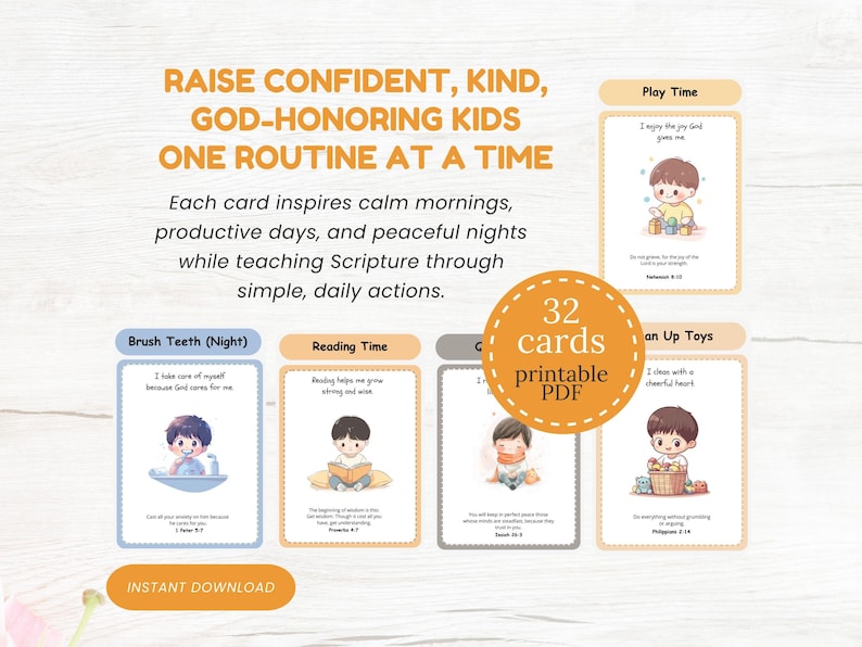 Printable Daily Routine Cards for Kids Christian Visual Schedule Set ...