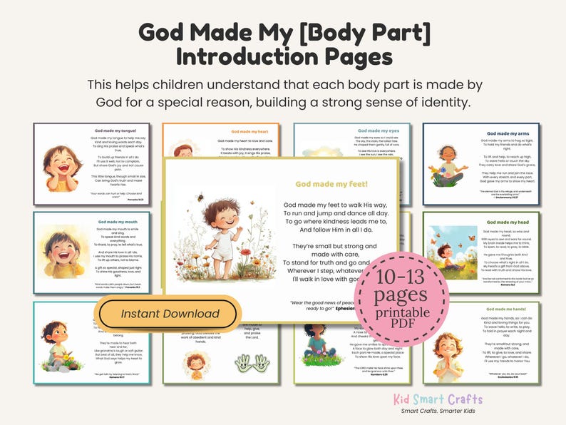 Printable Bible Lessons for Kids Physical Body Parts & Their Bible ...