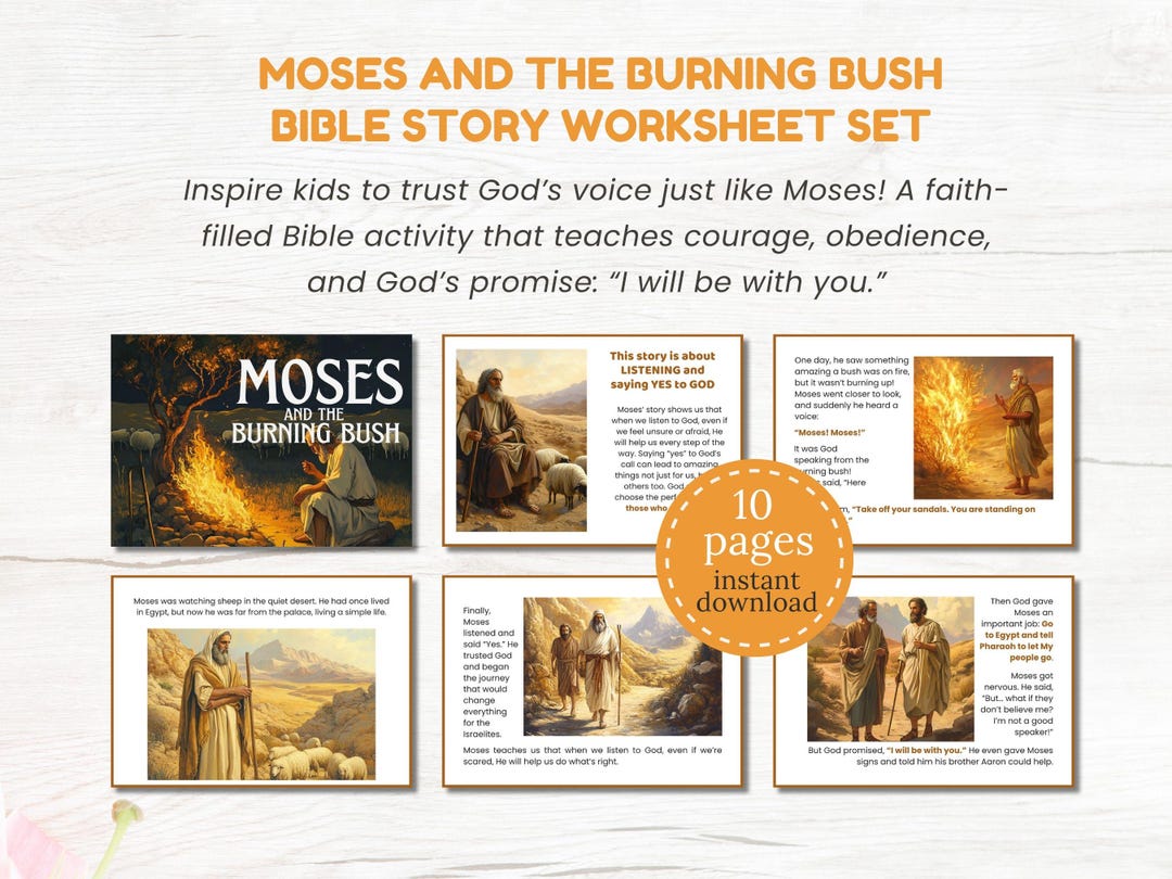 BUNDLE: Moses and the Burning Bush Bible Story Worksheet Set Moses and ...