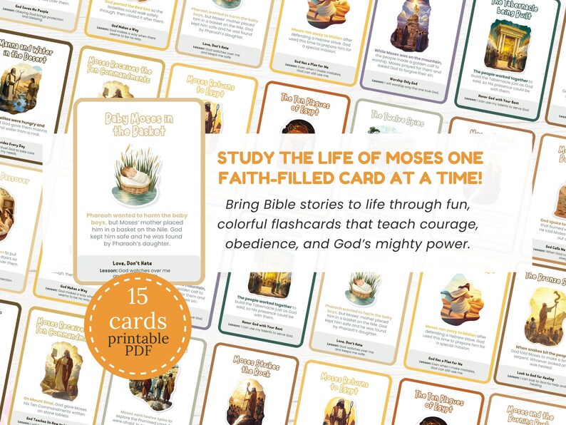 Life of Moses Printable Flashcards Set for Christian Kids Moses Bible ...