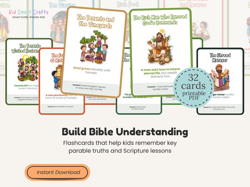 Jesus Parables Bible Story Flashcards for Christian Kids Printable ...