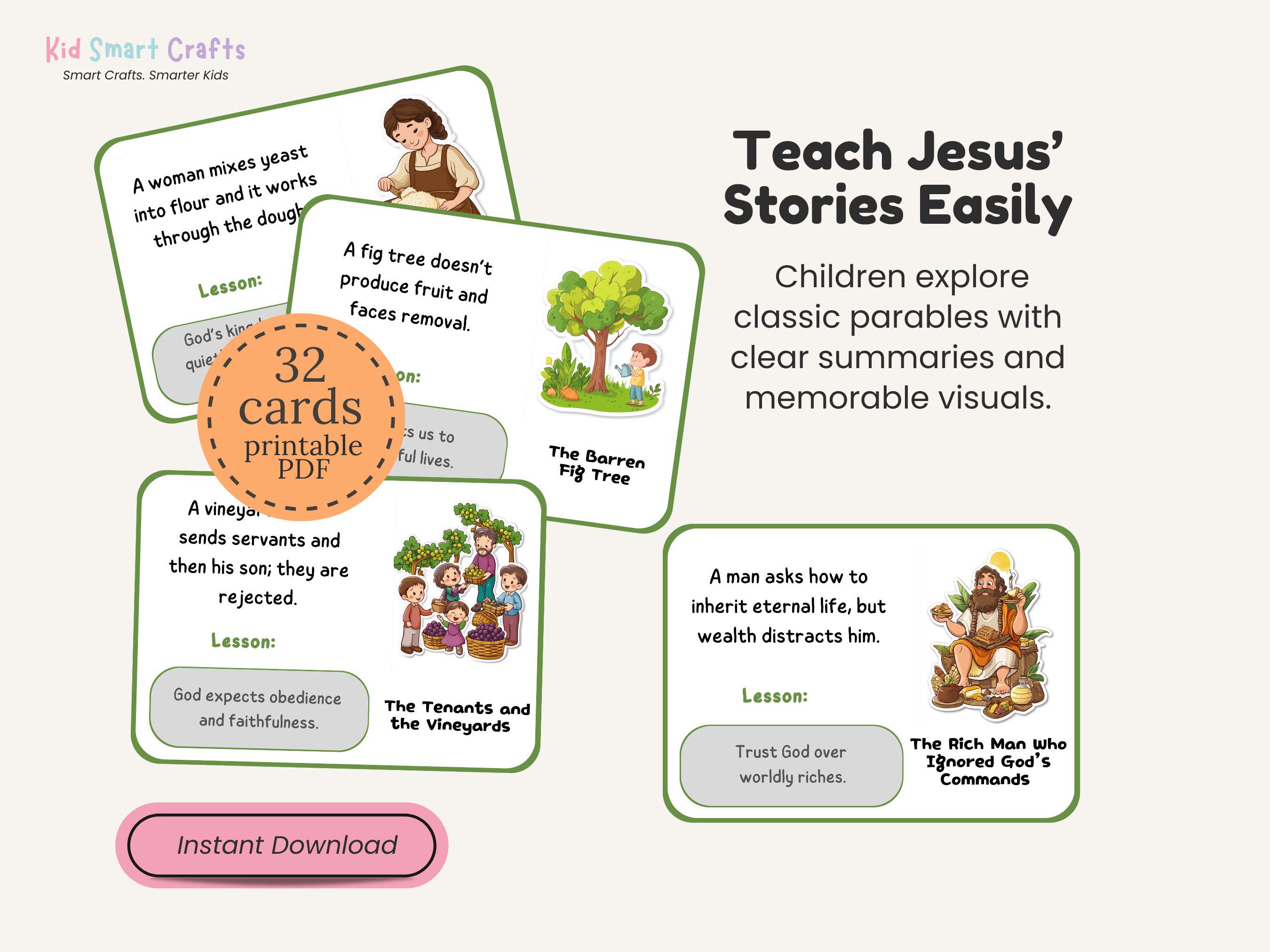 Jesus Parables Printable Flash Cards for Christian Kids Fun Bible Study ...