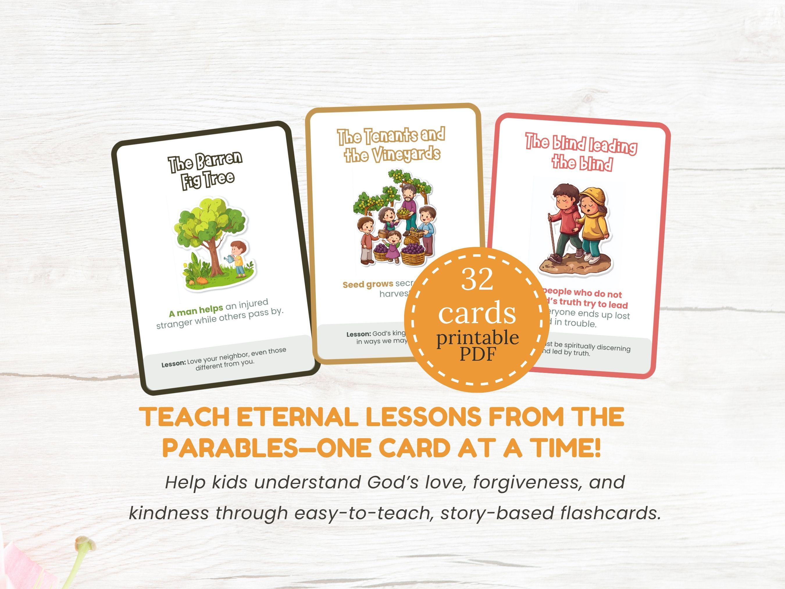 Jesus Parables Bible Story Flashcards for Christian Kids Printable ...