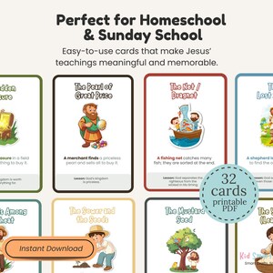 Jesus Parables Bible Story Flashcards for Christian Kids Printable ...