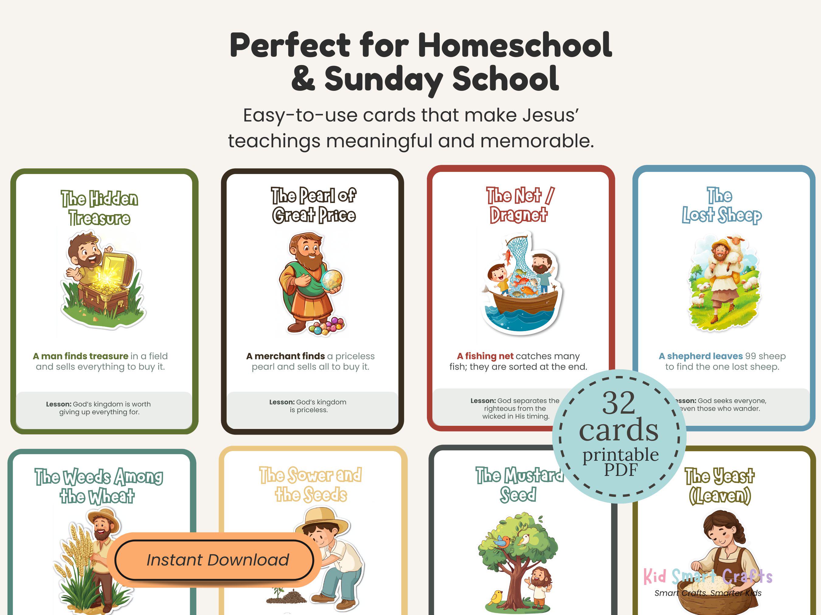 Jesus Parables Bible Story Flashcards for Christian Kids Printable ...