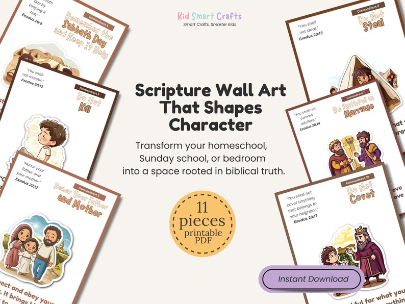Ten Commandments Printable Bible Verse Wall Art Pack Faith-based ...