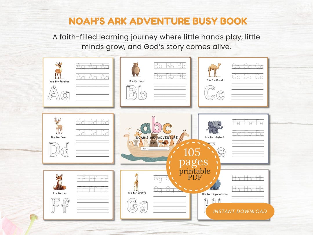 Printable Noah’s Ark Busy Book Faith-based Alphabet Activities for ...
