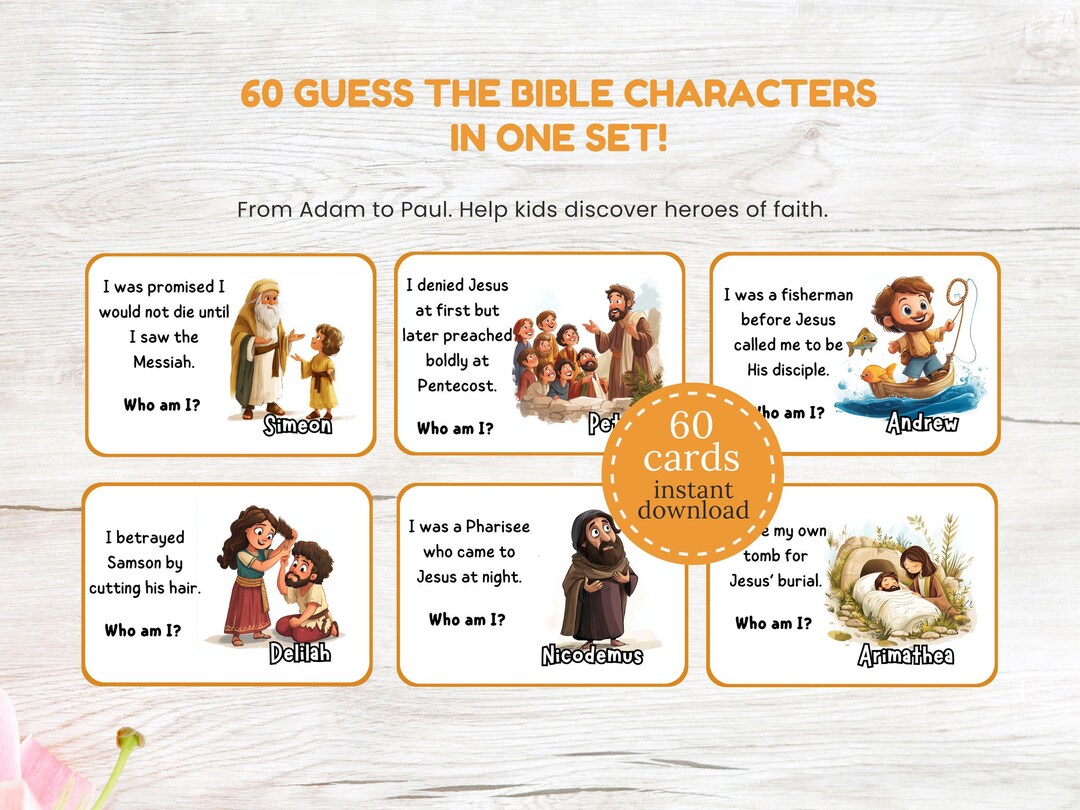 Guess the Bible Character Flash Cards Bible Games for Kids Christian ...