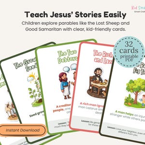 Jesus Parables Bible Story Flashcards for Christian Kids Printable ...