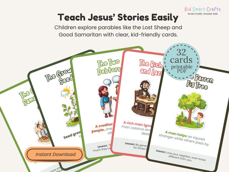 Jesus Parables Bible Story Flashcards for Christian Kids Printable ...