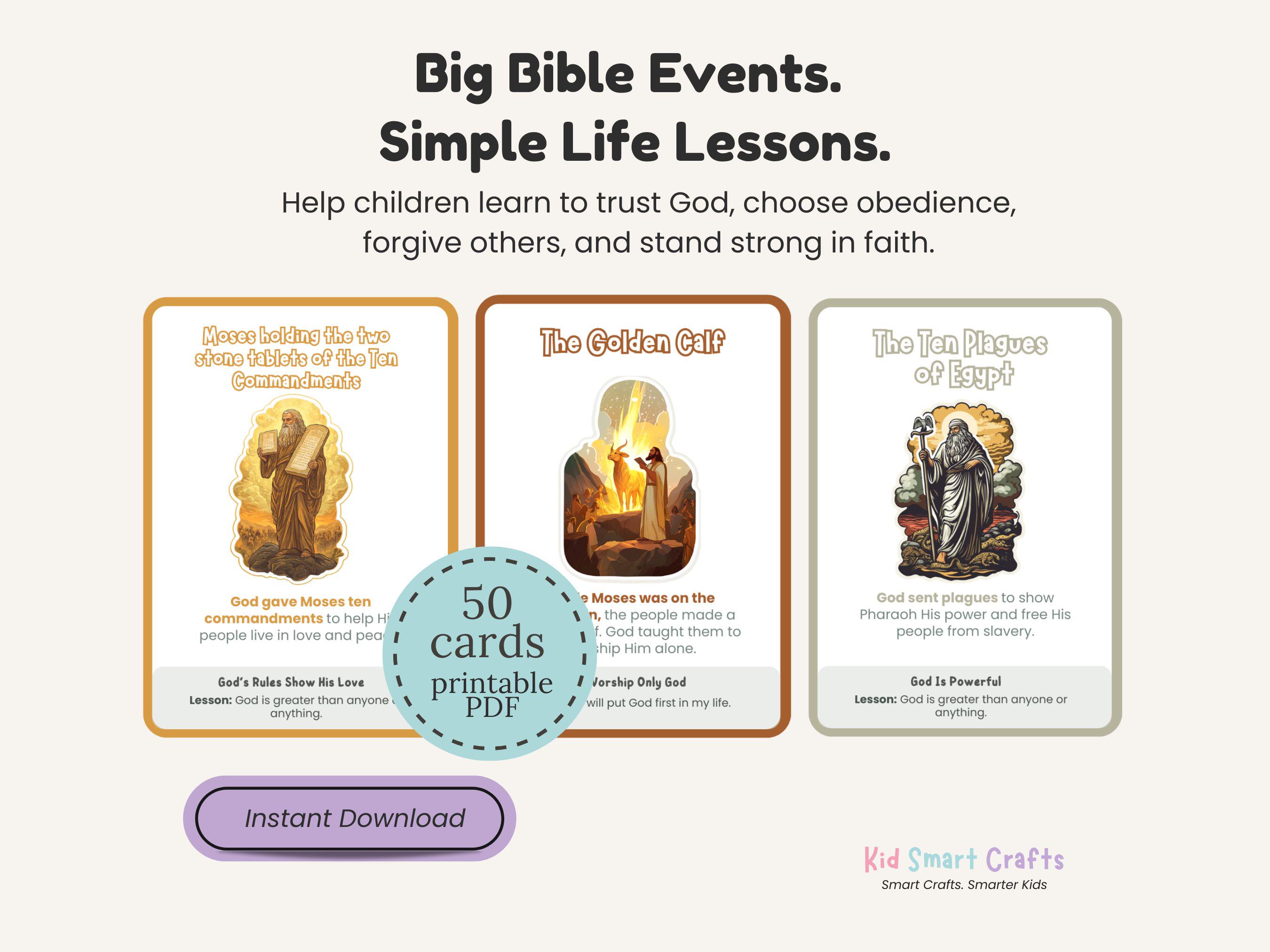 50 Bible Stories Flashcards Set for Christian Kids Printable Christian ...