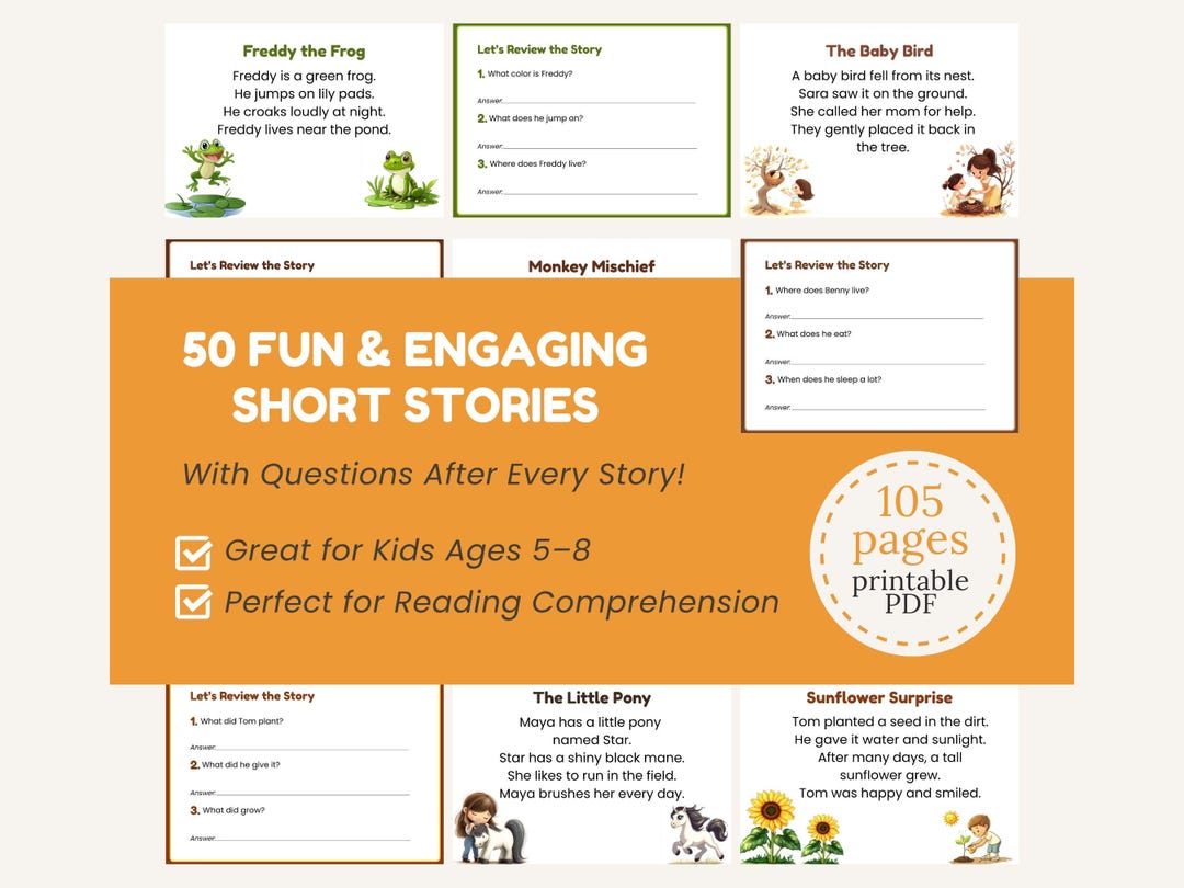 50 Colorful Printable Short Engaging Stories With Questions for Kids ...
