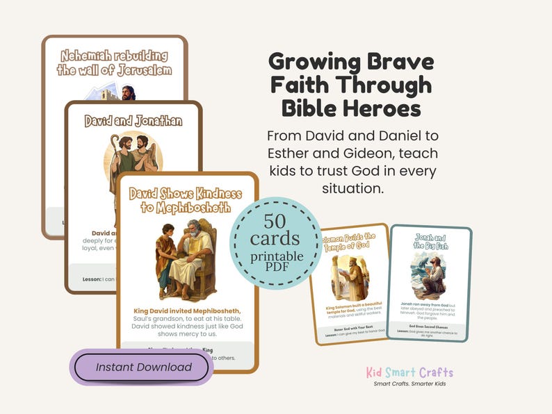 50 Bible Stories Flashcards Set for Christian Kids Printable Christian ...