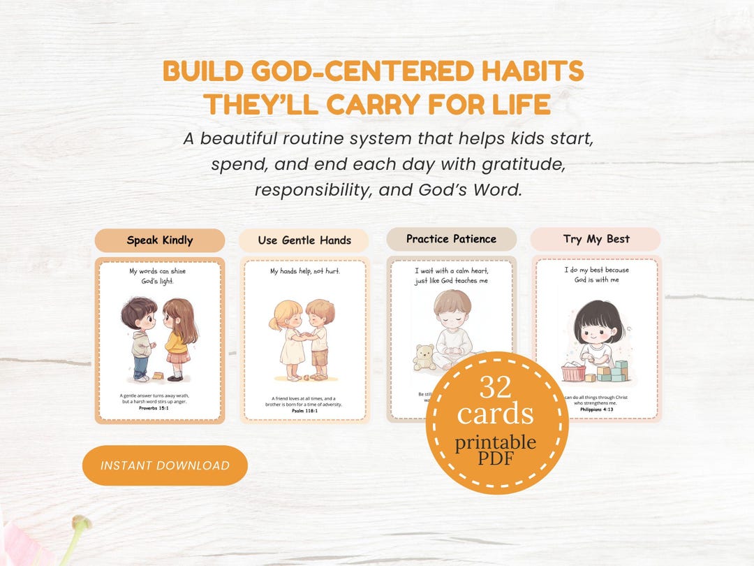Printable Daily Routine Cards for Kids Christian Visual Schedule Set ...