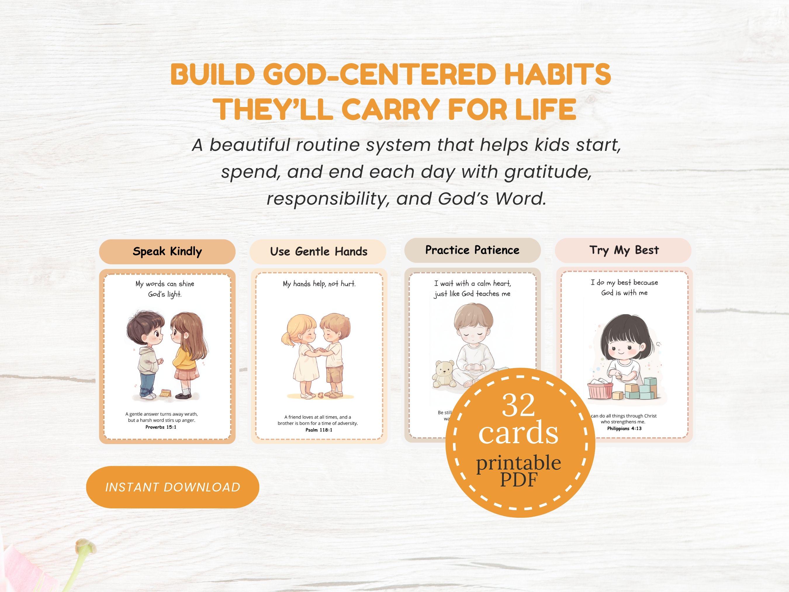 Printable Daily Routine Cards for Kids Christian Visual Schedule Set ...