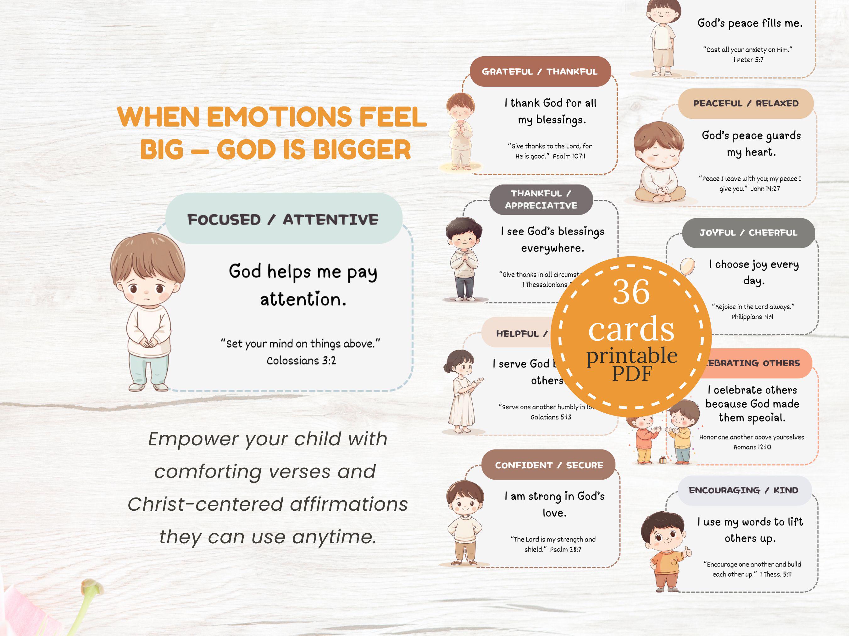 Printable Emotion Cards for Christian Kids Feelings Flashcards With ...