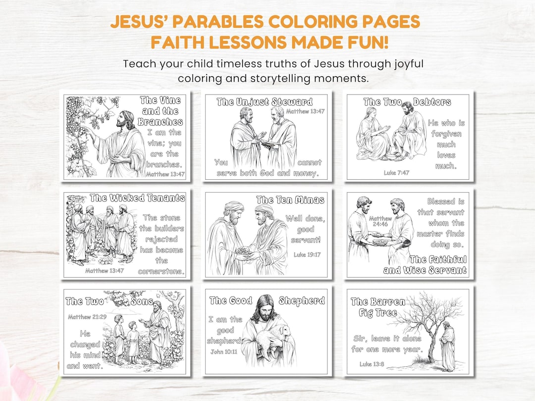 Jesus Parables Coloring Pages for Christian Kids Bible Stories Faith ...