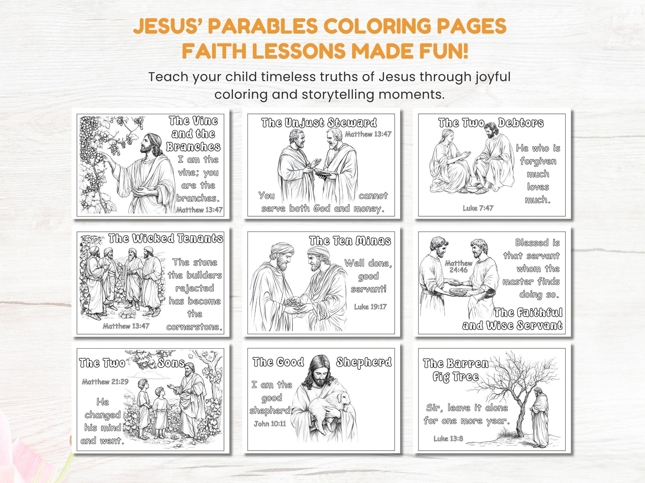 Jesus Parables Coloring Pages for Christian Kids Bible Stories Faith ...