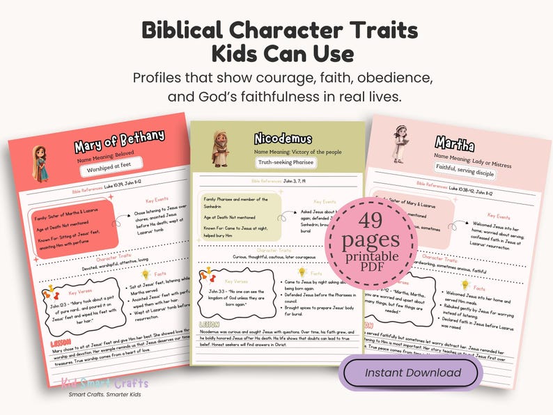 Bible Characters Study Guide Pack for Christian Kids Old & New ...